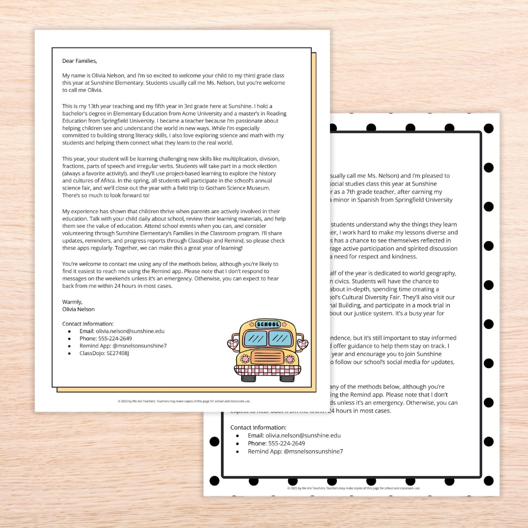 Teacher Introduction Letter to Parents Examples and Templates - Classroom