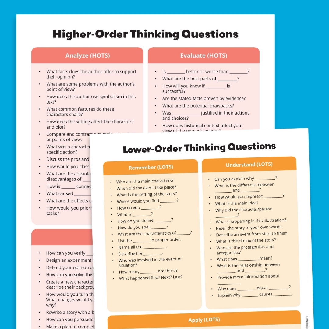 70 Higher-Order Thinking Questions and Stems + Free Printable - Classroom